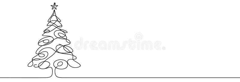 Continuous Linear Drawing of Christmas Tree. One Line Drawing Christmas ...