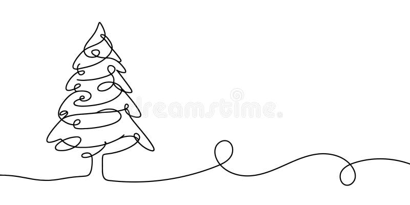 Continuous Linear Drawing of Christmas Tree. One Line Drawing Christmas ...