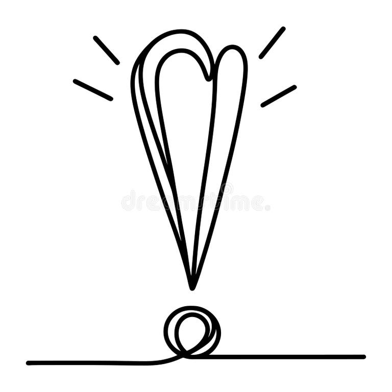 Continuous Linear Drawing of Exclamation Mark. One Line Drawing ...
