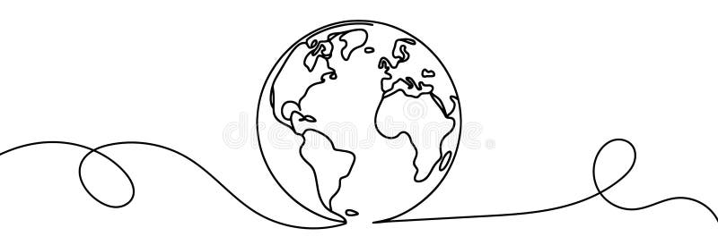 Continuous Linear Drawing of the Globe. Single-line Drawing of the ...