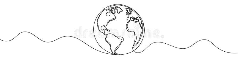Continuous Linear Drawing of the Globe. Single-line Drawing of the ...