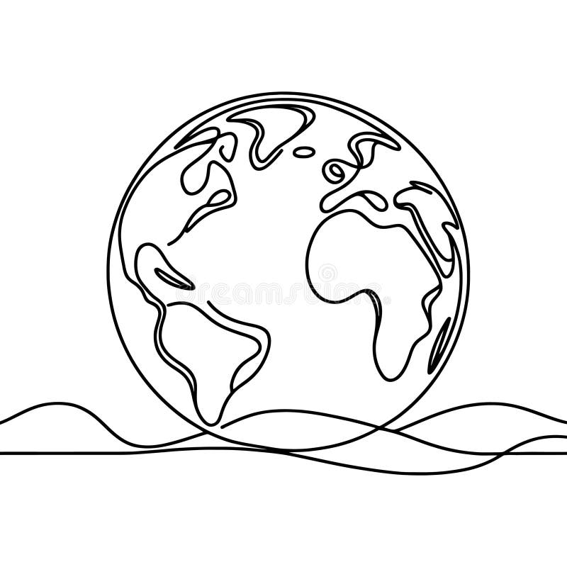 Continuous Linear Drawing of the Globe. Single-line Drawing of the ...