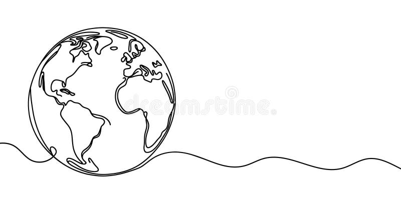 Continuous Linear Drawing of the Globe. Single-line Drawing of the ...