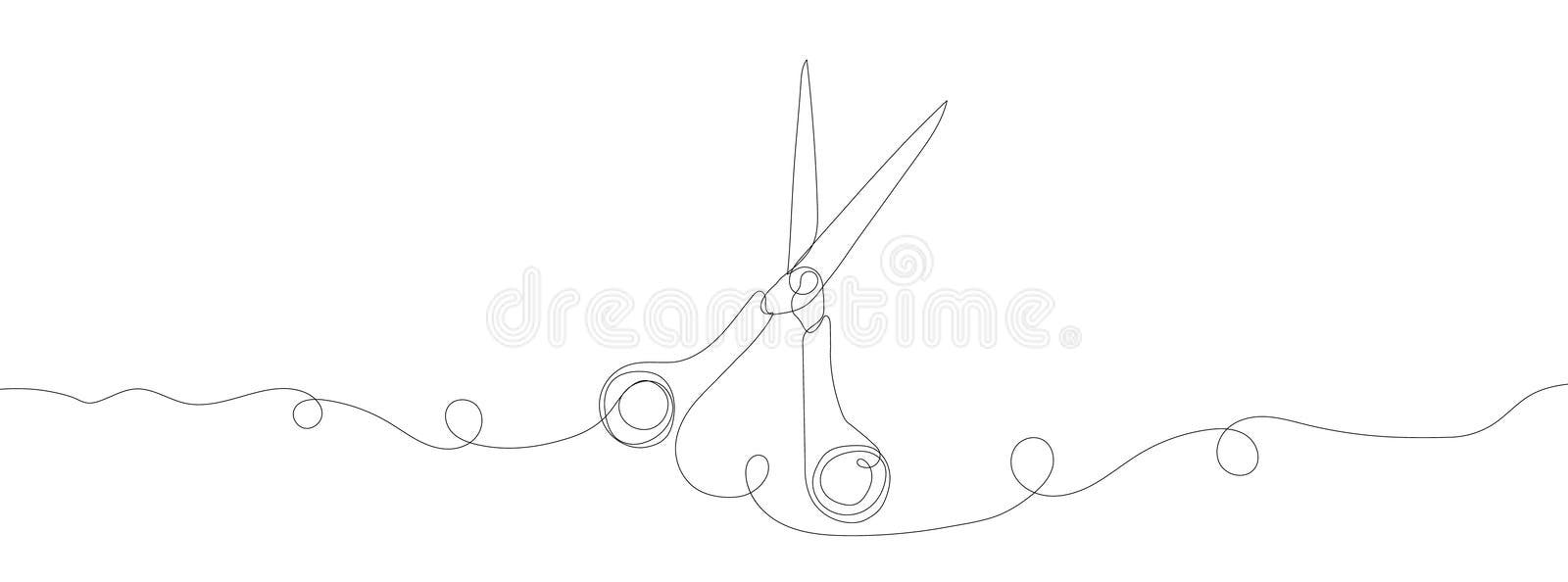 Continuous Linear Drawing of Scissors. Single Line Drawing of Scissors ...