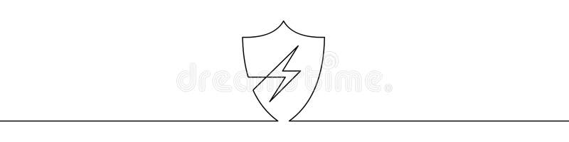 Continuous Linear Drawing of Shield with Lightning. Safety Concept ...