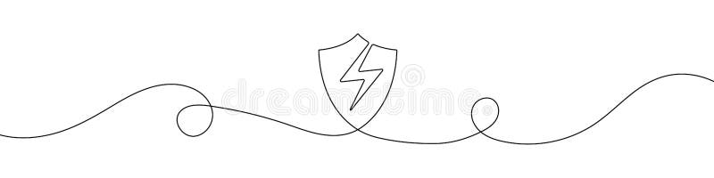 Continuous Linear Drawing of Shield with Lightning. Safety Concept ...