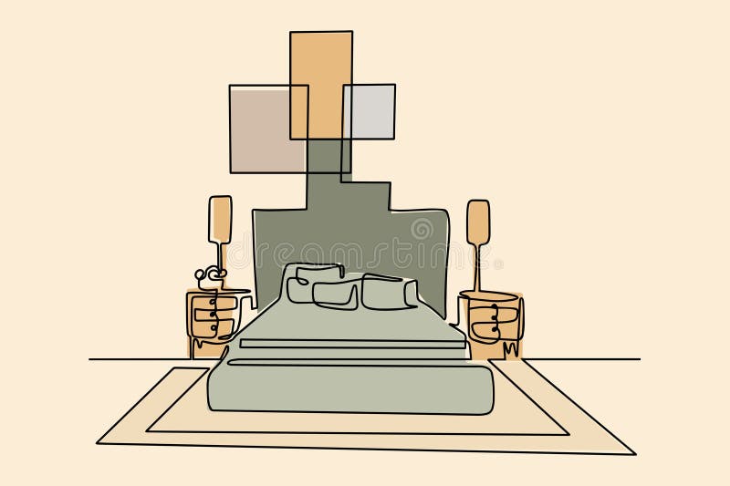 Continuous Linear Pattern of a Double Bed with Bedside Tables. Modern ...