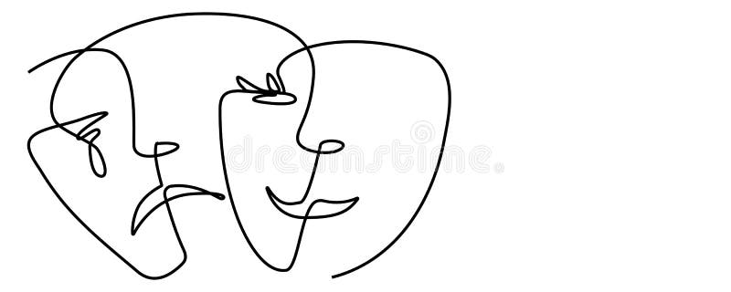 Continuous Lines, Sad Face and Happy Smile. Social Expression Stock ...