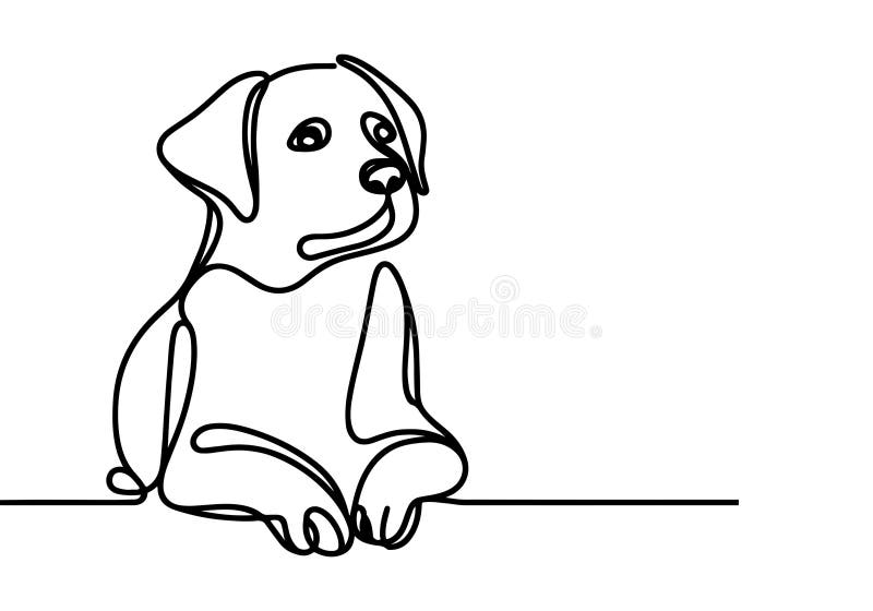 Continuous One Black Line Drawing of Dog Outline Doodle Vector ...