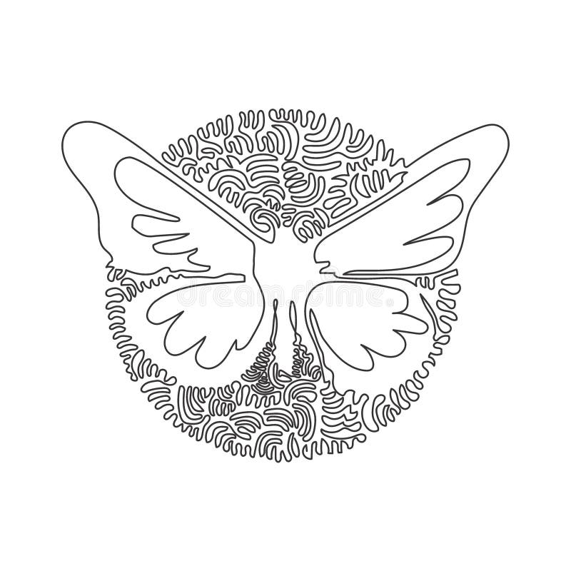 Continuous One Curve Line Drawing Of Butterfly With Large Wings Abstract Art In Circle Stock