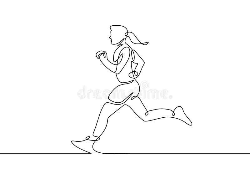 Continuous One Drawn Line Girl Runner Stock Vector - Illustration of ...
