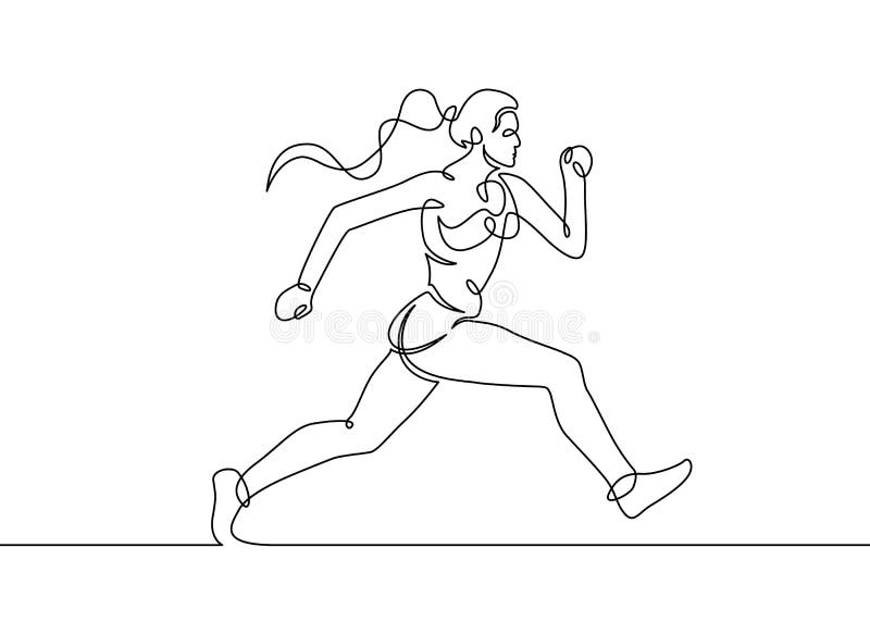 Continuous One Drawn Line Girl Runner Stock Vector - Illustration of ...