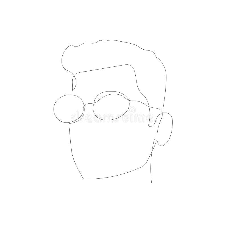 Continuous One Line Abstract Man with Glasses, Side View. Vector ...