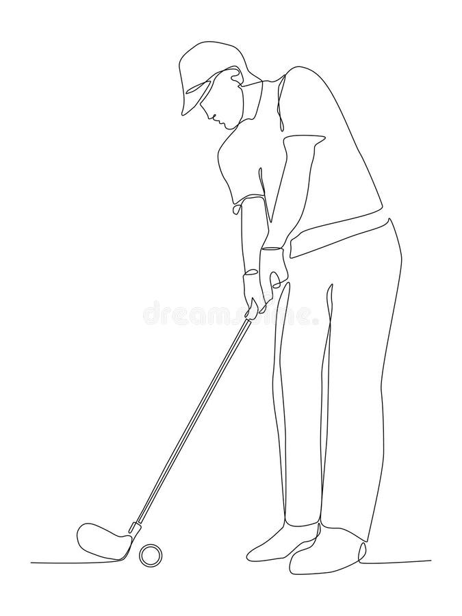 Continuous One Line Art of a Boy Playing Golf, Men Golf Player ...