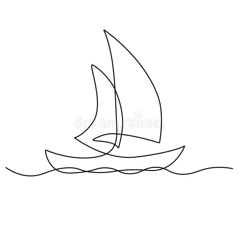 Continuous One Line Art Drawing of Sailboat Sailing on the Sea Stock ...