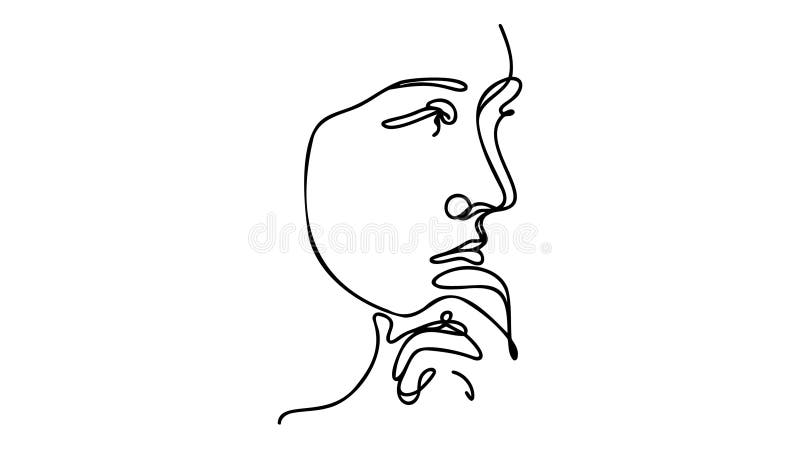 Continuous One Line Art Drawing of Woman Confused Thinking Stock Vector ...