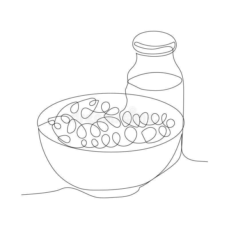 Continuous One Line Art of Milk Bottle with Cereal. Stock Vector ...