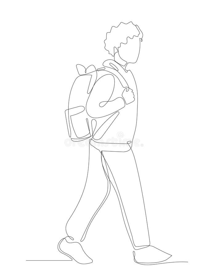 Continuous One Line Art of a Student Going To School Stock Vector ...