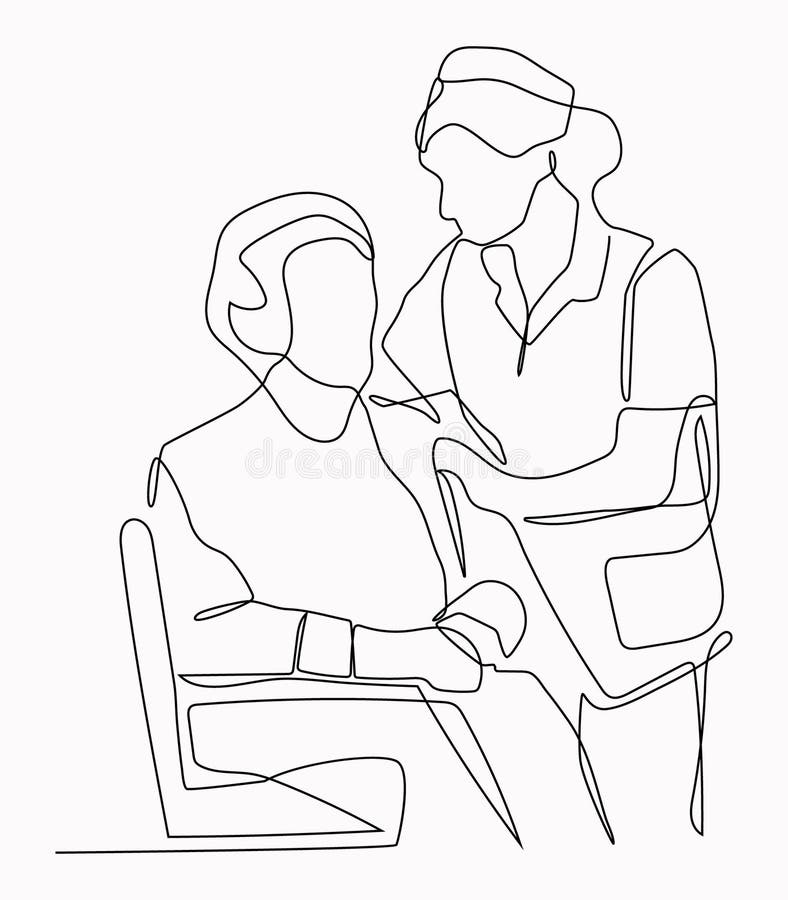 Continuous One Line Art of Talking a Nurse and a Patient, Vector ...