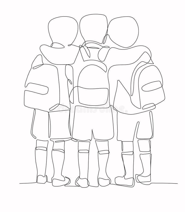 Continuous Line Art of Three Student are Standing, Vector Illustration ...