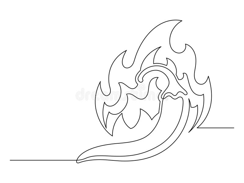 Continuous One Line Chili Pepper with Fire Stock Vector - Illustration ...