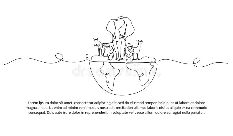 Continuous One Line Design of Animal on Earth. Minimalist Style Vector ...