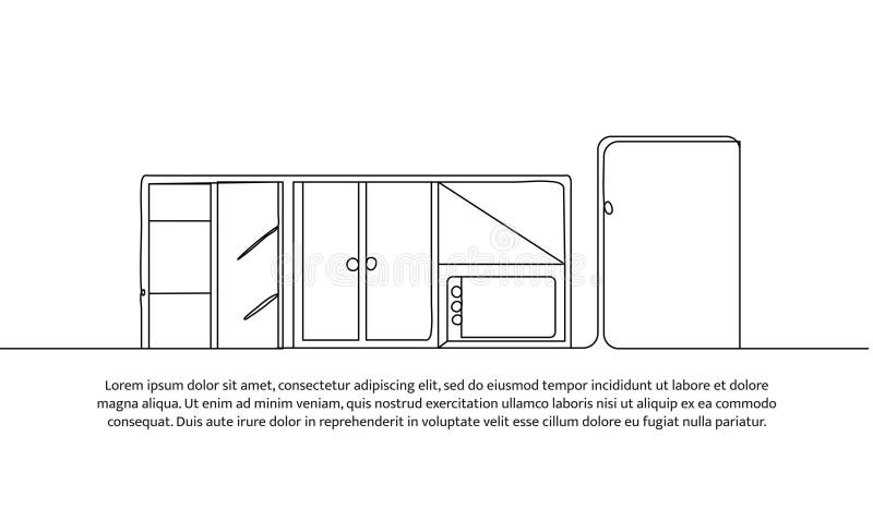 Continuous One Line Design of Kitchen Interior Stock Vector ...