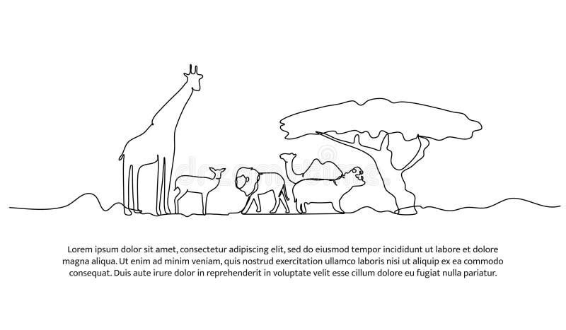 Continuous One Line Design of Safari Animals. Minimalist Style Vector ...