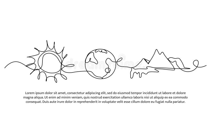 Continuous One Line Design of Sun Earth and Mountain. Minimalist Style ...