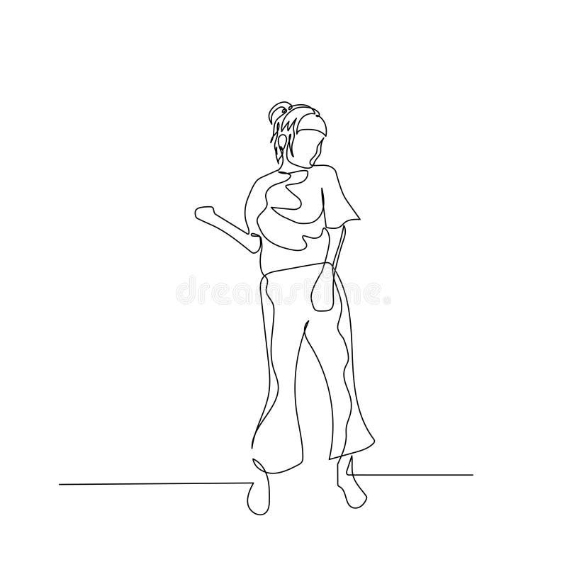 Continuous One Line Drawing Abstract Dancing Woman with Ponytail ...