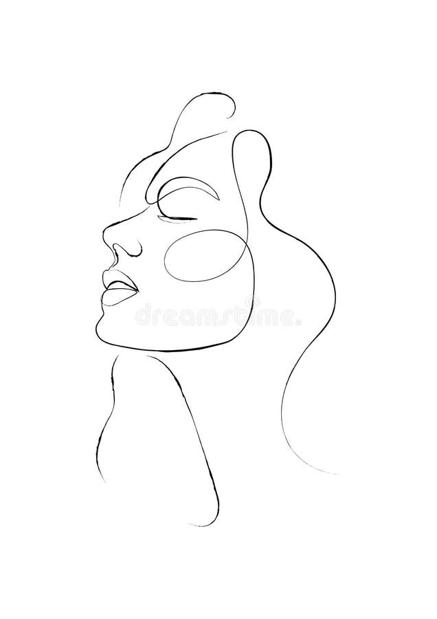 Continuous One Line Drawing Abstract Portrait Of Pretty Young Woman