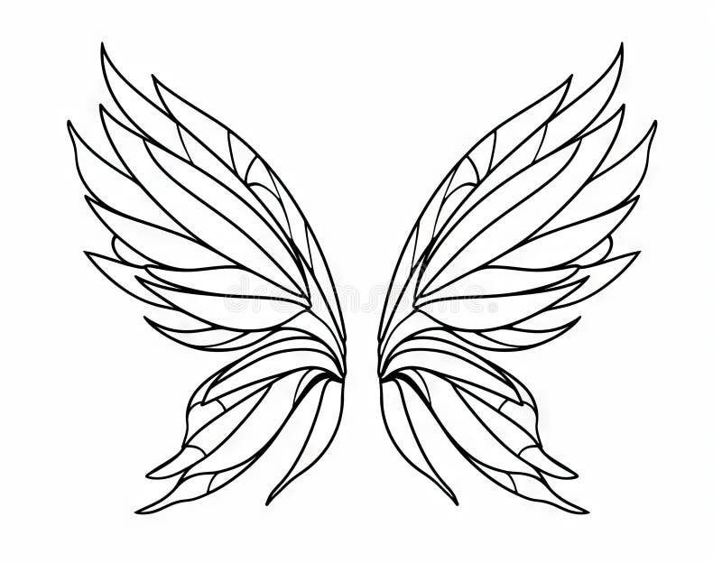 A Continuous One-line Drawing of Angel Wings. a Pair of Wings Outline ...