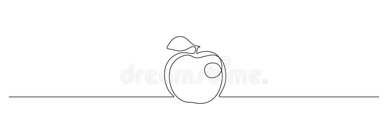 Continuous One Line Drawing of Apple with Leaf. Vegan Fruit for Health ...
