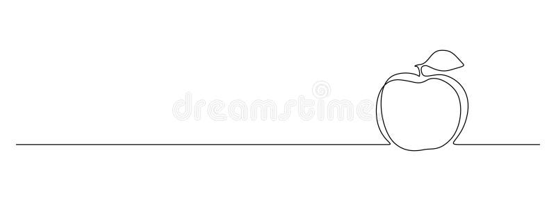 Continuous One Line Drawing of Apple with Leaf. Vegan Fruit for Health ...