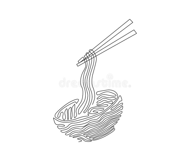Continuous One Line Drawing of Asian Noodle in the Bowl. Ramen Single ...