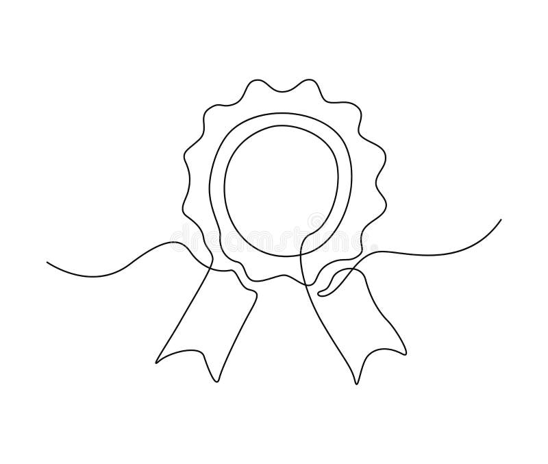 Continuous One Line Drawing of Award Ribbon. Achievement Ribbon Line ...