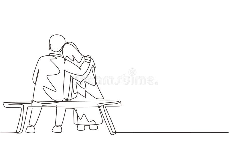 Continuous One Line Drawing Back View Romantic Arab Couple Chatting and ...