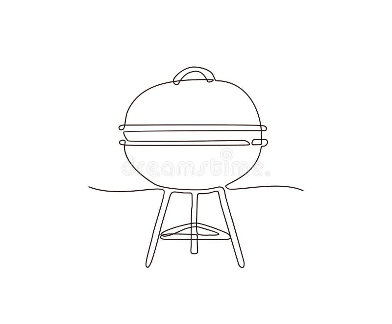Continuous One Line Drawing of Barbecue Grill Vector Design. Hand Drawn ...