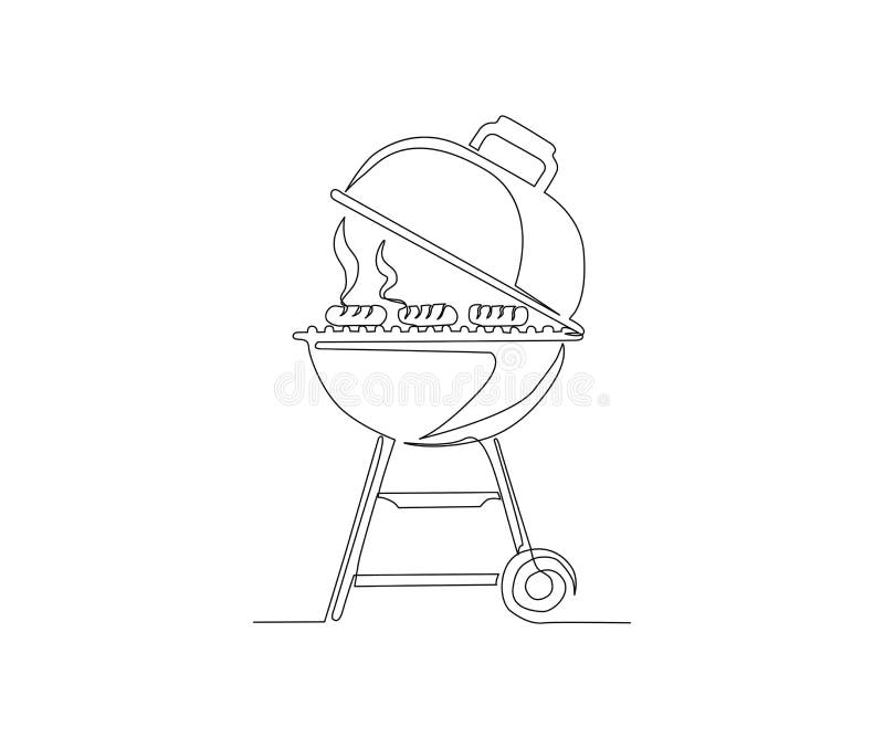 Continuous One Line Drawing of Barbecue Grill Vector Design. Single ...