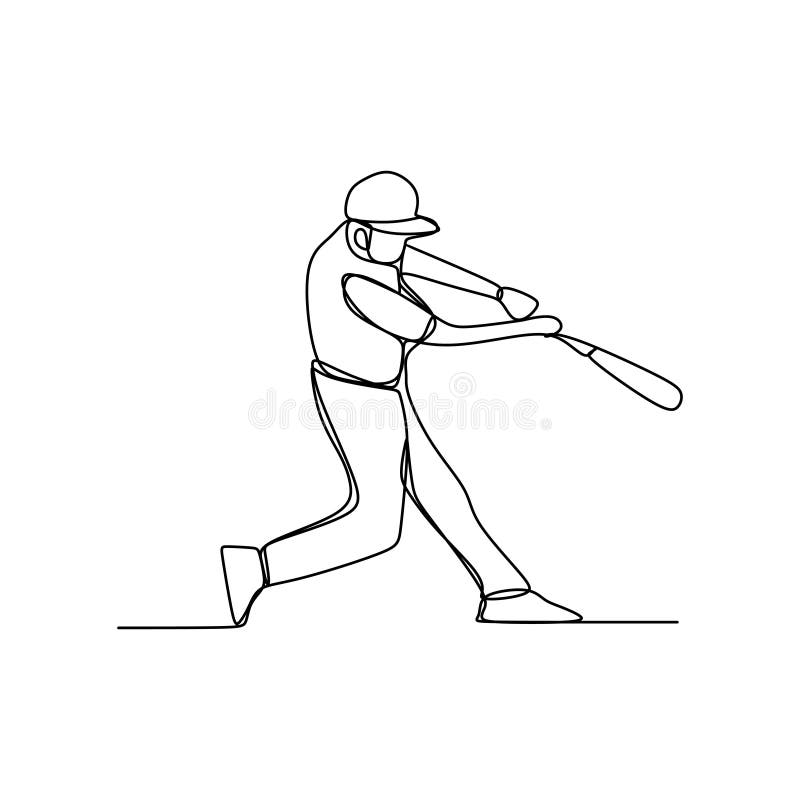 Baseball Player One Line Drawing Continuous Style Design Isolated on ...