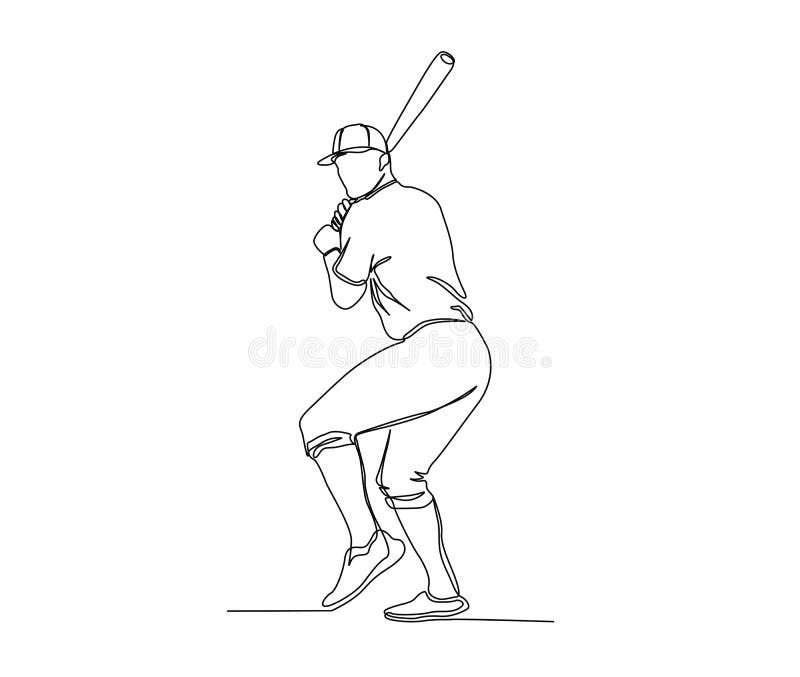 Continuous One Line Drawing of Baseball Player. Simple Baseball Sport ...