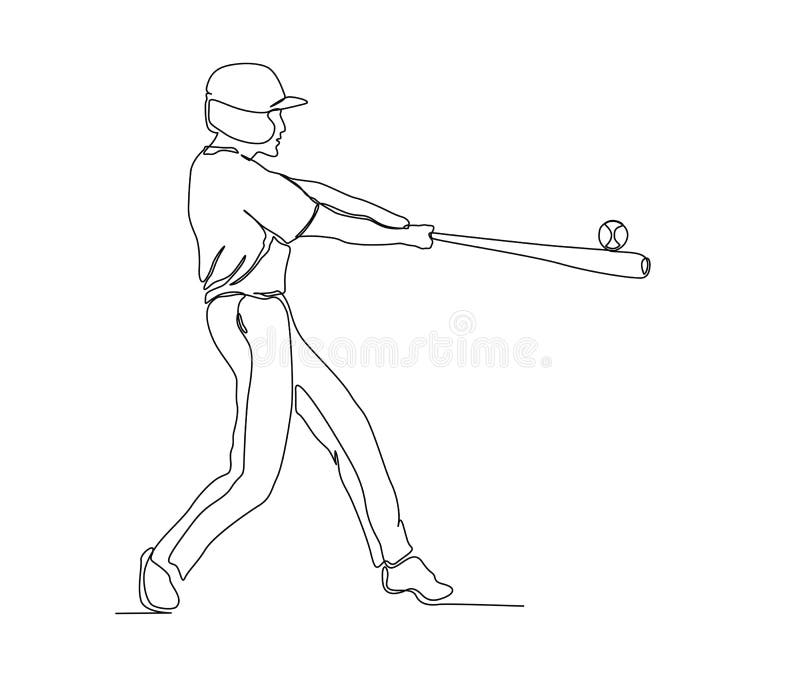 Continuous One Line Drawing of Baseball Player. Simple Baseball Sport ...