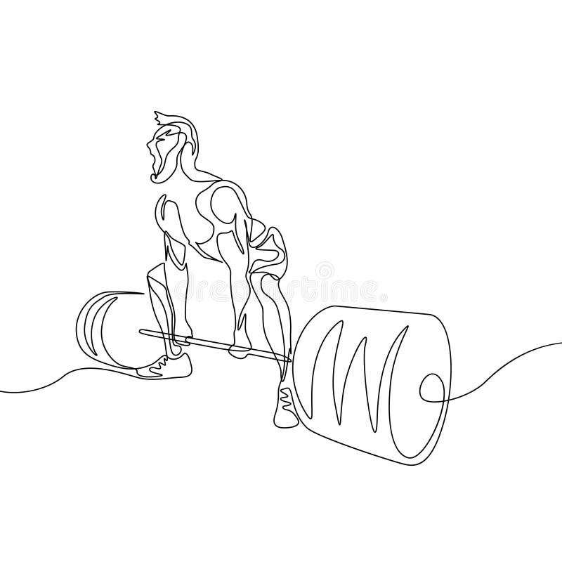 Continuous One Line Drawing Bodybuilder Perform Deadlift. Powerlifting ...