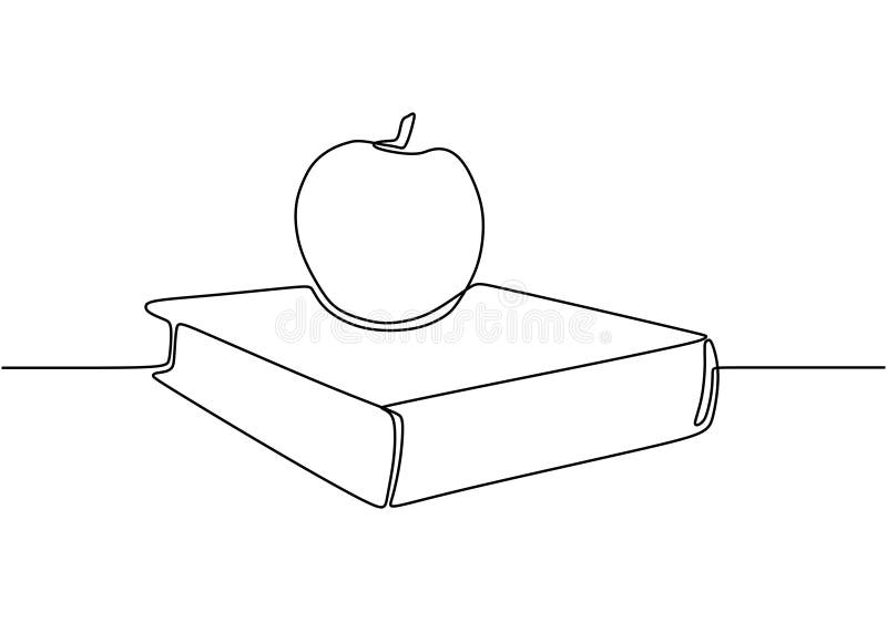 Continuous One Line Drawing of Book with Apple Vector. Concept of Study ...