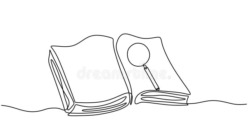 Continuous One Line Drawing Of Book And Magnifying Glass Vector Of Searching And Education