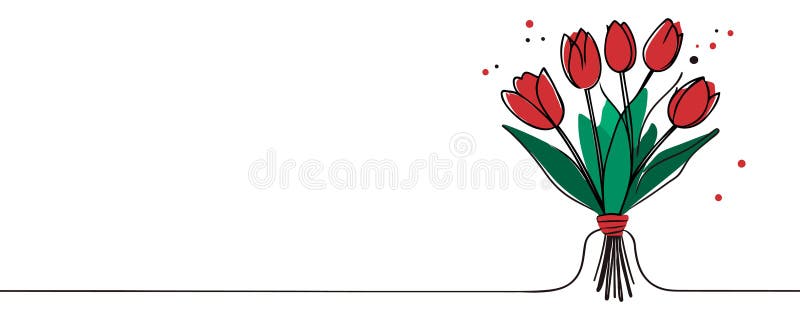 Continuous One Line Drawing Bouquet of Tulips. Spring Concept Stock ...