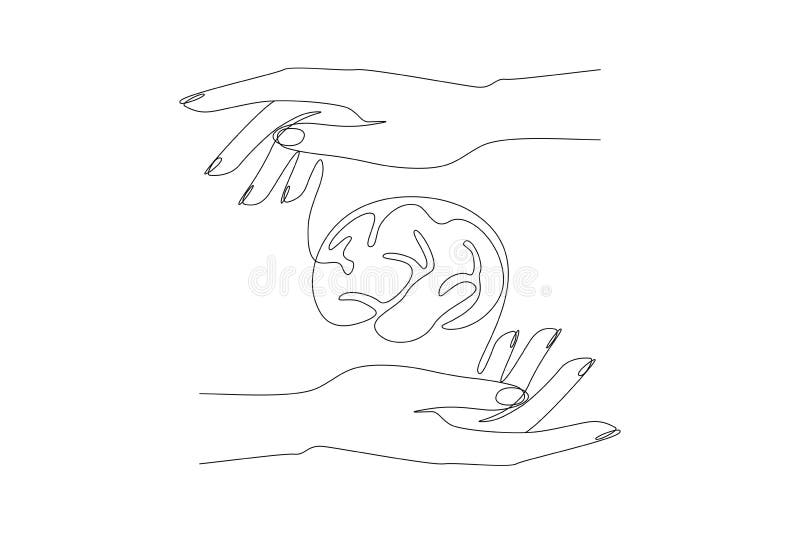 Continuous One Line Drawing of Brain and Human Hands. Mental Health ...