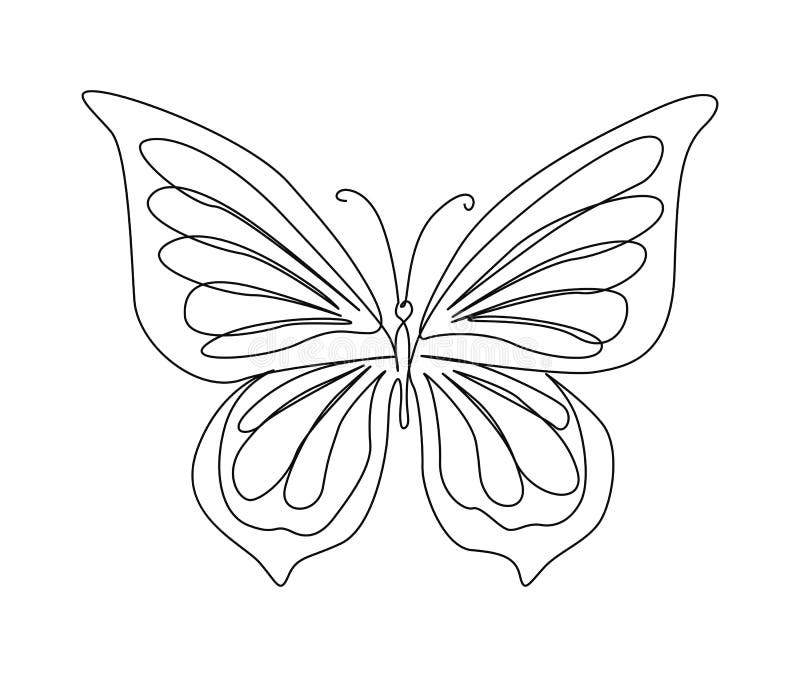 Continuous One Line Drawing of Butterfly. Simple Butterfly Line Art ...