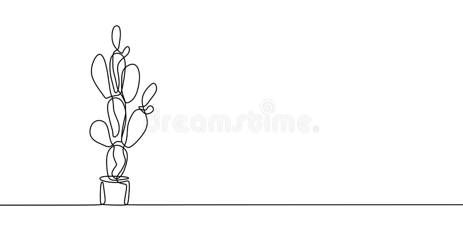One Line Drawing of Cactus Isolated on White Background Stock Image ...