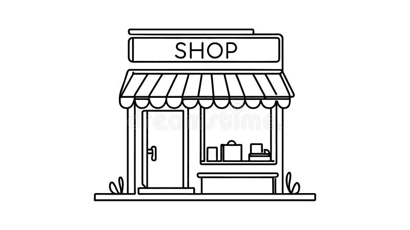 Continuous One Line Drawing Cafe or Store. Building and Office Concept ...